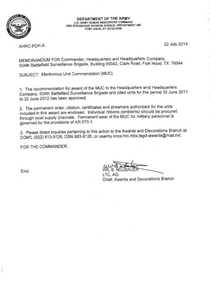 504th BFSB Unit Awards | RallyPoint