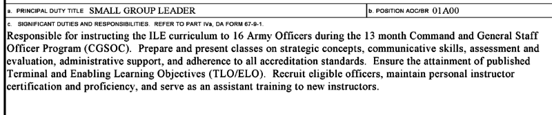 Where can I find examples of an NCOER/OER "Duty Description" for an ...