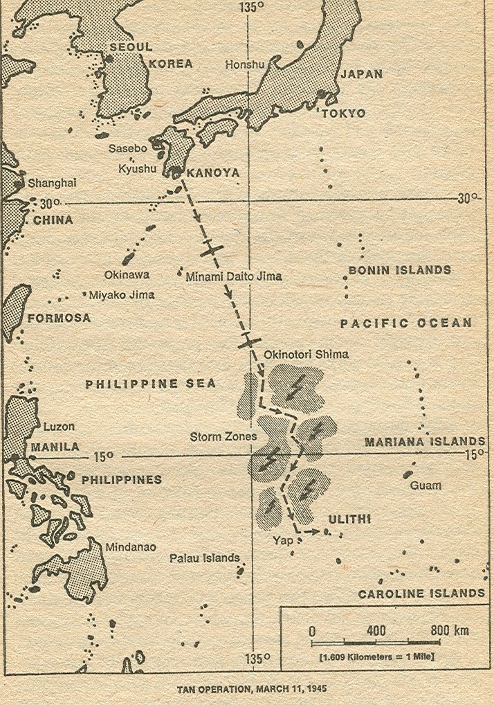 U.S. fleet in bay near Ulithi Island during World War II. Cruiser USS ...